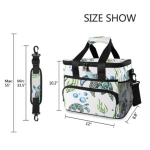 ALAZA Watercolor Sea Turtles and Seaweed Bubbles Large Capacity Cooler Tote Insulated Lunch Bag Lunch Cooler Bag