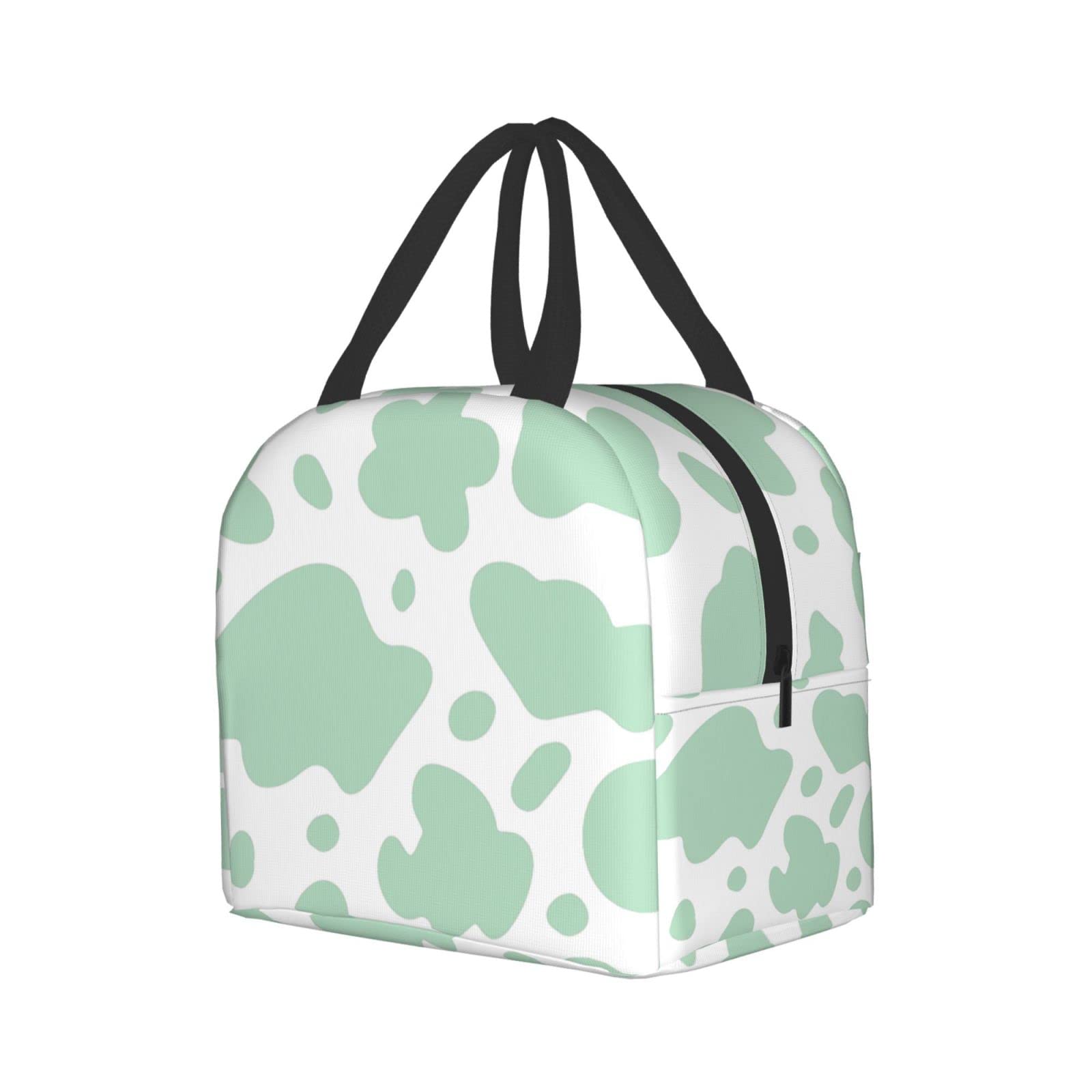 Senheol Mint Green Cow Animal Lunch Box, Insulation Lunch Bag for Women Men, Reusable Lunch Tote Bags Perfect for Office Camping Hiking Picnic Beach Travel