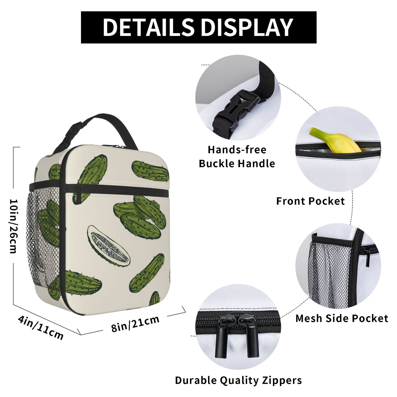 DICITNET Lunch Bag Pickle Cucumber Lunch Box Reusable Insulated Lunch Bag Ladies Men's Lunch Box Suitable for Camping Office School