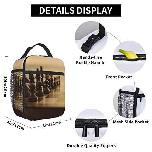 BQIUULO Lnternational Chess Lunch Bag for Men Women Tote Insulated Cooler Bags Reusable Lunch Box for College Work Office Picnic