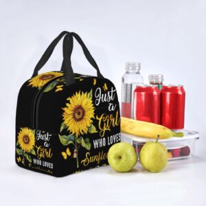 vlaxwaif Just A Girl Who Loves Sunflowers Lunch Box Tote Lunch Bag Insulated Portable Meal Bag Handbags With Front Pocket For Women Men Girls Boys Suitable School Work Picnic