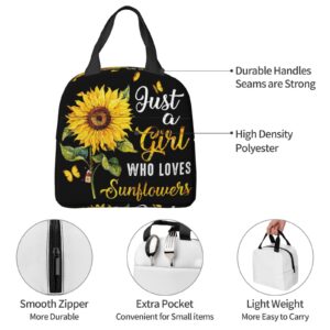 vlaxwaif Just A Girl Who Loves Sunflowers Lunch Box Tote Lunch Bag Insulated Portable Meal Bag Handbags With Front Pocket For Women Men Girls Boys Suitable School Work Picnic