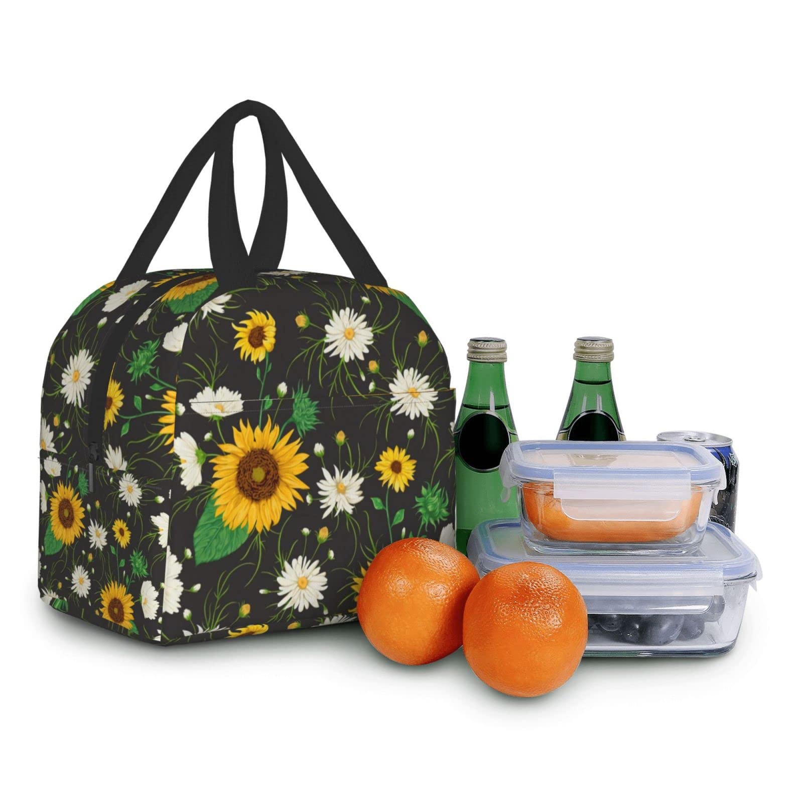 Sunflower Lunch Bags for Women Portable insulated Leakproof Daisy Lunch Box Thermal Cooler Bag Reusable Loncheras Para Mujer for Office Work Picnic Beach