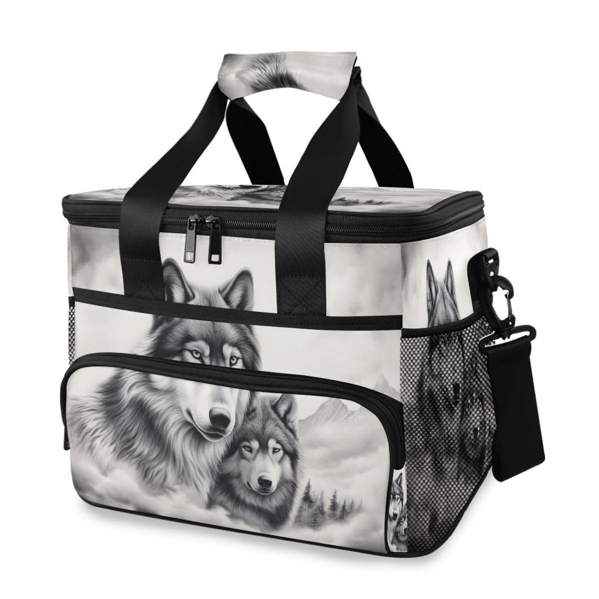 xigua Wolf Large Lunch Bag Insulated Lunch Box Reusable Soft Cooler Cooling Tote for Adult Men Women, Capacity 24-Can (15L)