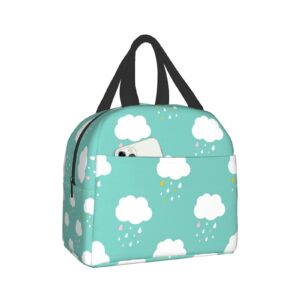 cute sky with rainy clouds kawaii lunch box travel bag picnic bags insulated durable shopping bag back to school reusable waterproof bags for man woman girls boys