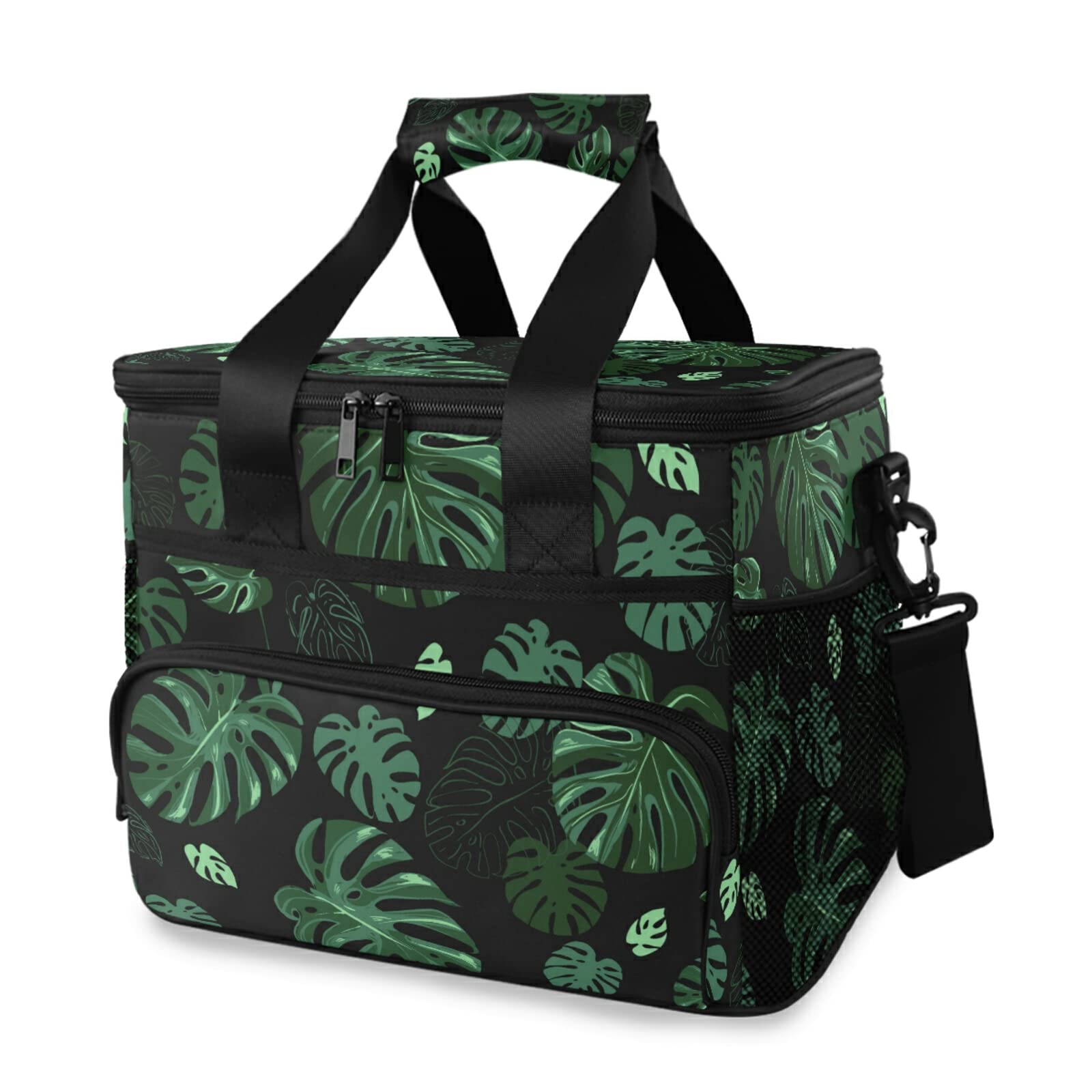 OTVEE Tropical Green Monstera Leaves Lunch Bag Tote Large Picnic Reusable Insulated Cooler Lunch Box with Adjustable Shoulder Strap