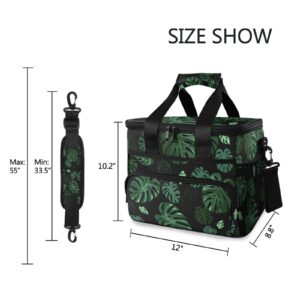 OTVEE Tropical Green Monstera Leaves Lunch Bag Tote Large Picnic Reusable Insulated Cooler Lunch Box with Adjustable Shoulder Strap