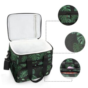 OTVEE Tropical Green Monstera Leaves Lunch Bag Tote Large Picnic Reusable Insulated Cooler Lunch Box with Adjustable Shoulder Strap