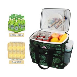 OTVEE Tropical Green Monstera Leaves Lunch Bag Tote Large Picnic Reusable Insulated Cooler Lunch Box with Adjustable Shoulder Strap