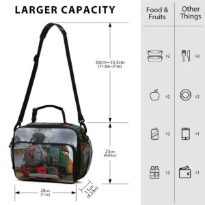 Exnundod Vintage Steam Locomotive Lunch Bag Train Station Reusable Insulated Bag Cooler Lunch Tote with Bottle Holder Adjuster Shoulder Strape Durable for Men Women Kids Adults