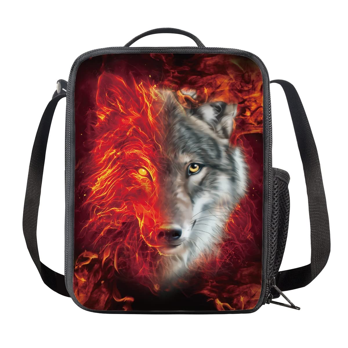 AFPANQZ Heat Insulated Lunch Bag Reusable Large Capacity Food Storage Tote Bags with Adjustable Strap Lunch Box Cool Wolf Food Lunch Bags