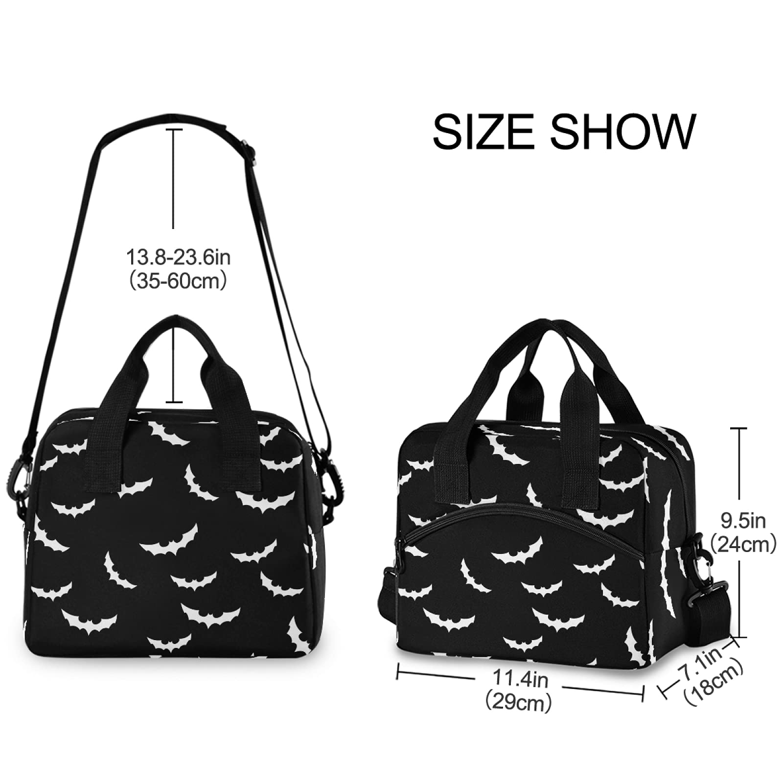 Bats Halloween Lunch Bags for Women Black Lunch Tote Bag Lunch Box Water-resistant Thermal Cooler Bag Lunch Organizer for Working Picnic Beach Sporting