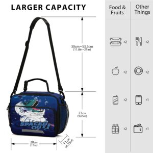 ZOEO Boys Dinosaur Lunch Box Navy Space Astronaut School Kids Lunch Bag for Teens Snacks Insulated Cooler Tote Ice Pack Freezable, Fits Bento Boxes, External Bottle Holder