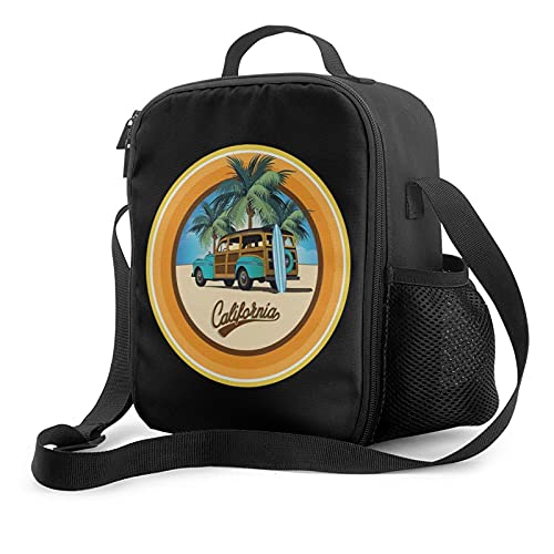 Surfing Hippie Van And Surfboards Lunch Bag Portable Lunch Box Picnic Camping Work Trip Lunch Tote Bag