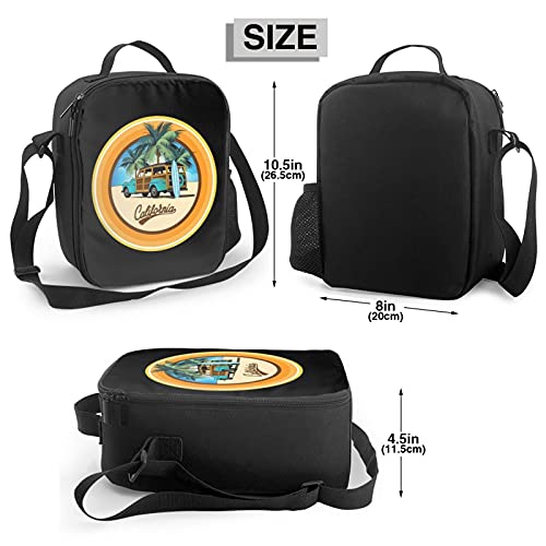 Surfing Hippie Van And Surfboards Lunch Bag Portable Lunch Box Picnic Camping Work Trip Lunch Tote Bag