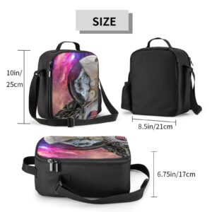 PrelerDIY Space Cat Lunch Box - Insulated Lunch Box for Kids with Side Pocket & Shoulder Strap Lunch Bag, Perfect for School/Camping/Hiking/Picnic/Beach/Travel