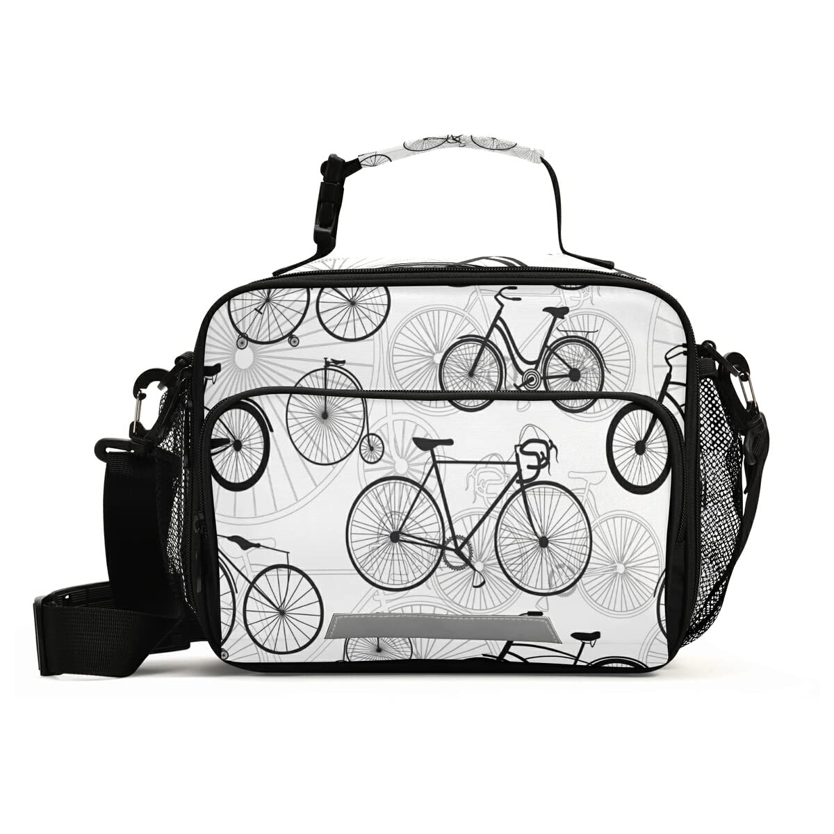 Nander Bicycle Bike Print Lunch Bag Insulated Cooler with Adjustable Shoulder Strap Reusable Lunch Tote Containers for School Work Picnic/Girls Boys Women