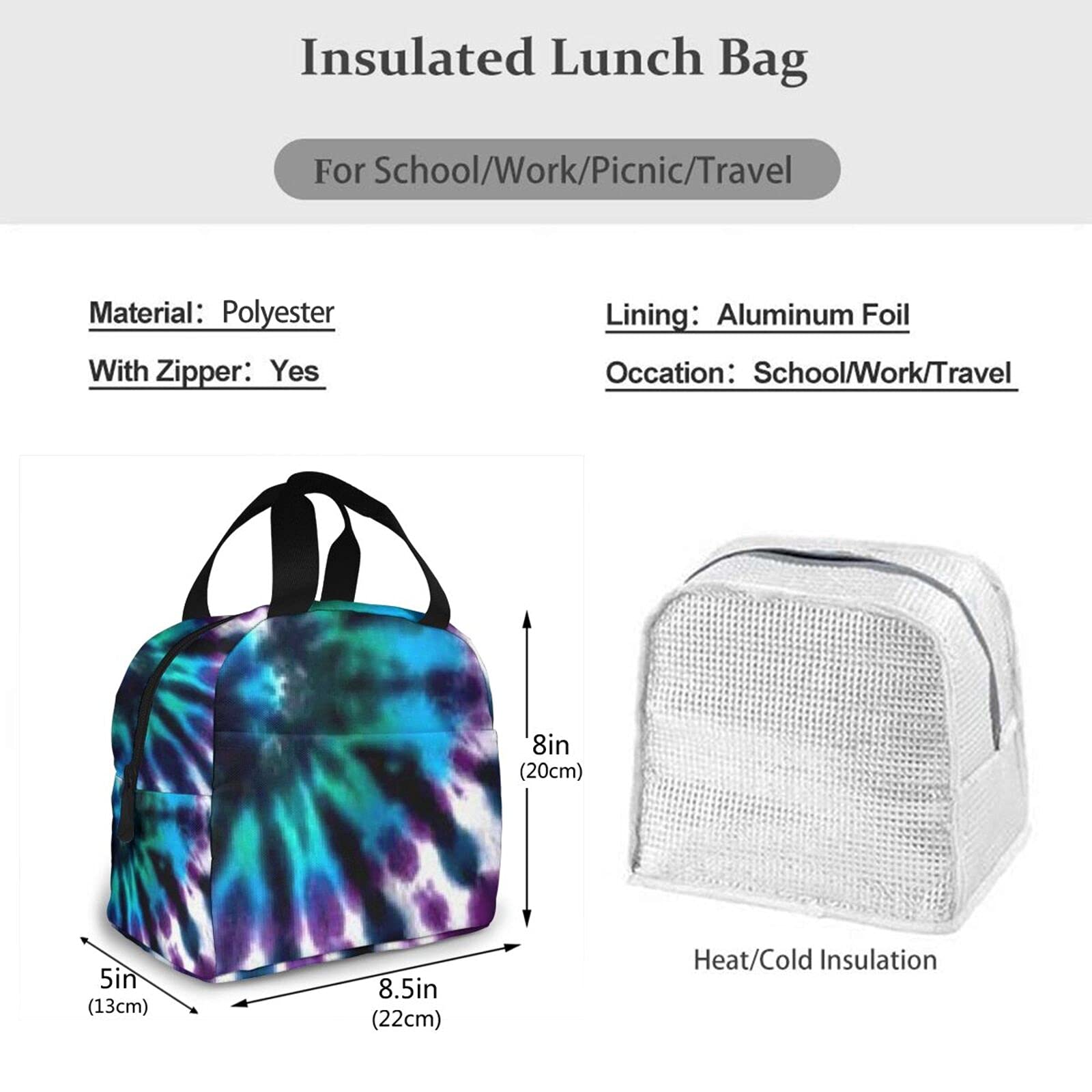 tianls Tie Dye Wallpaper Lunch Bag Tote Bag Lunch Bag for WomenMen Lunch Box Insulated Lunch Container, One Size