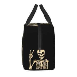 PrelerDIY Skeleton Bone Lunch Box - Insulated Lunch Bags for Women/Men Black Reusable Lunch Tote Bags, Perfect for Office/Camping/Hiking/Picnic/Beach/Travel