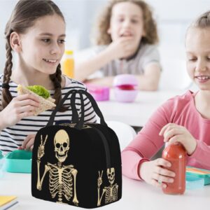 PrelerDIY Skeleton Bone Lunch Box - Insulated Lunch Bags for Women/Men Black Reusable Lunch Tote Bags, Perfect for Office/Camping/Hiking/Picnic/Beach/Travel