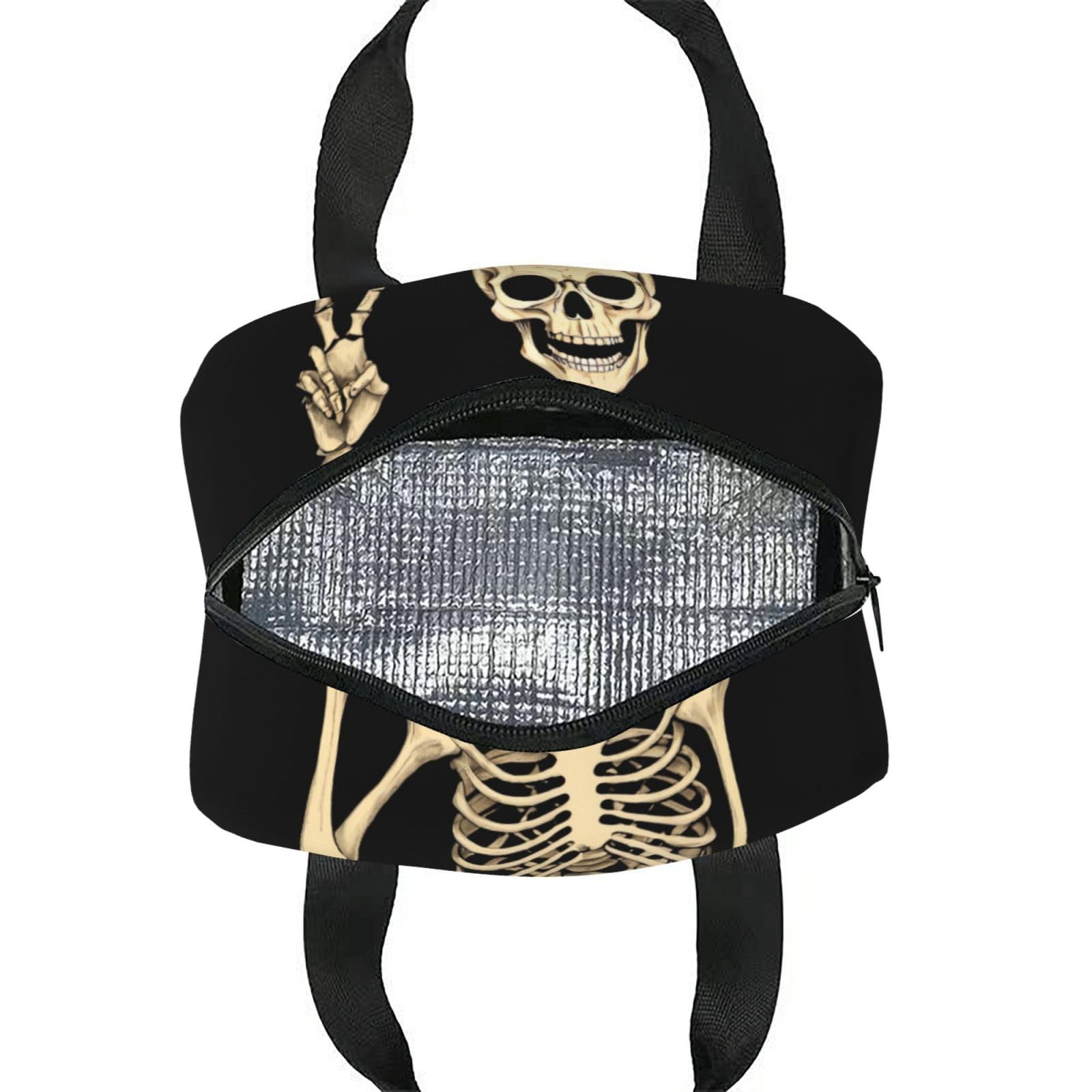 PrelerDIY Skeleton Bone Lunch Box - Insulated Lunch Bags for Women/Men Black Reusable Lunch Tote Bags, Perfect for Office/Camping/Hiking/Picnic/Beach/Travel