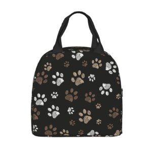 auhomea doodle paw print brown lunch bag for women men insulated lunch box for adult reusable lunch bags with pocket zippers for work, picnic, school or travel