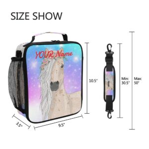 Personalized Name Lunch Boxes for Kids Girls Galxy Customized School Lunchbox Bag Insulated with Shoulder Strap,Galaxy Horse,Lb113