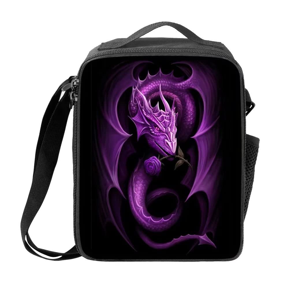 GIFTPUZZ Purple Dragon Lunch Box Accessories for Women Men Boys Girls Lunch Bag with Bottle Holder Reusable Inslated Kids Food Lunch Pouches for Daycare Lunchbag Cooler Bag Picnic Organizer