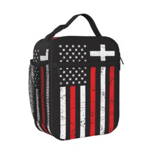 PrelerDIY Distressed American Flag Lunch Box - Insulated Lunch Bags for Women/Men/Girls/Boys Detachable Handle Lunchbox Meal Tote Bag