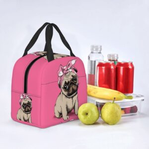 vlaxwaif Pug Dog Lunch Box Tote Lunch Bag Insulated Portable Meal Bag Handbags With Front Pocket For Women Men Girls Boys Suitable School Work Picnic