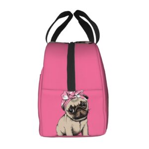 vlaxwaif Pug Dog Lunch Box Tote Lunch Bag Insulated Portable Meal Bag Handbags With Front Pocket For Women Men Girls Boys Suitable School Work Picnic