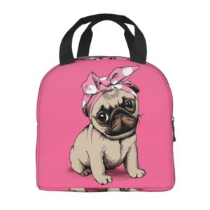 vlaxwaif Pug Dog Lunch Box Tote Lunch Bag Insulated Portable Meal Bag Handbags With Front Pocket For Women Men Girls Boys Suitable School Work Picnic