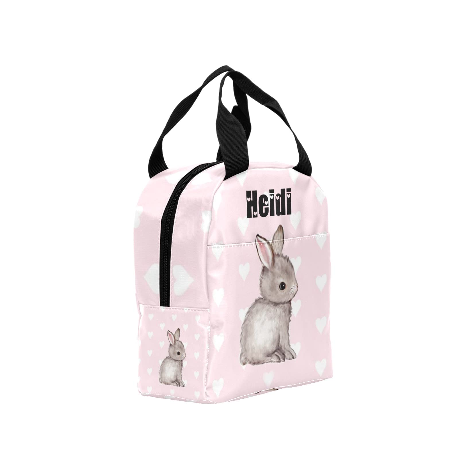 zaaprintblanket Custom Name Lunch Bag For Men Women Personalized Pink Bunny Cooler Lunch Box Portable with Name for Gift Workout Camping