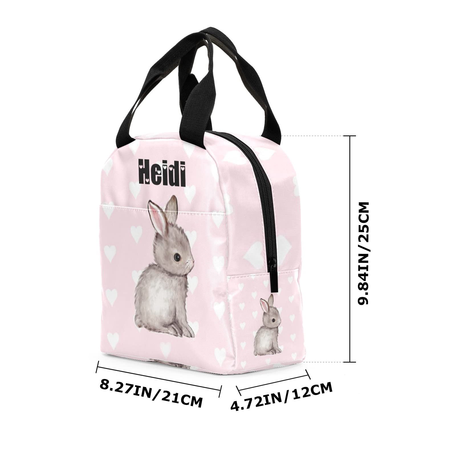 zaaprintblanket Custom Name Lunch Bag For Men Women Personalized Pink Bunny Cooler Lunch Box Portable with Name for Gift Workout Camping