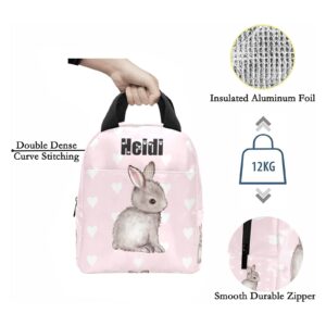 zaaprintblanket Custom Name Lunch Bag For Men Women Personalized Pink Bunny Cooler Lunch Box Portable with Name for Gift Workout Camping