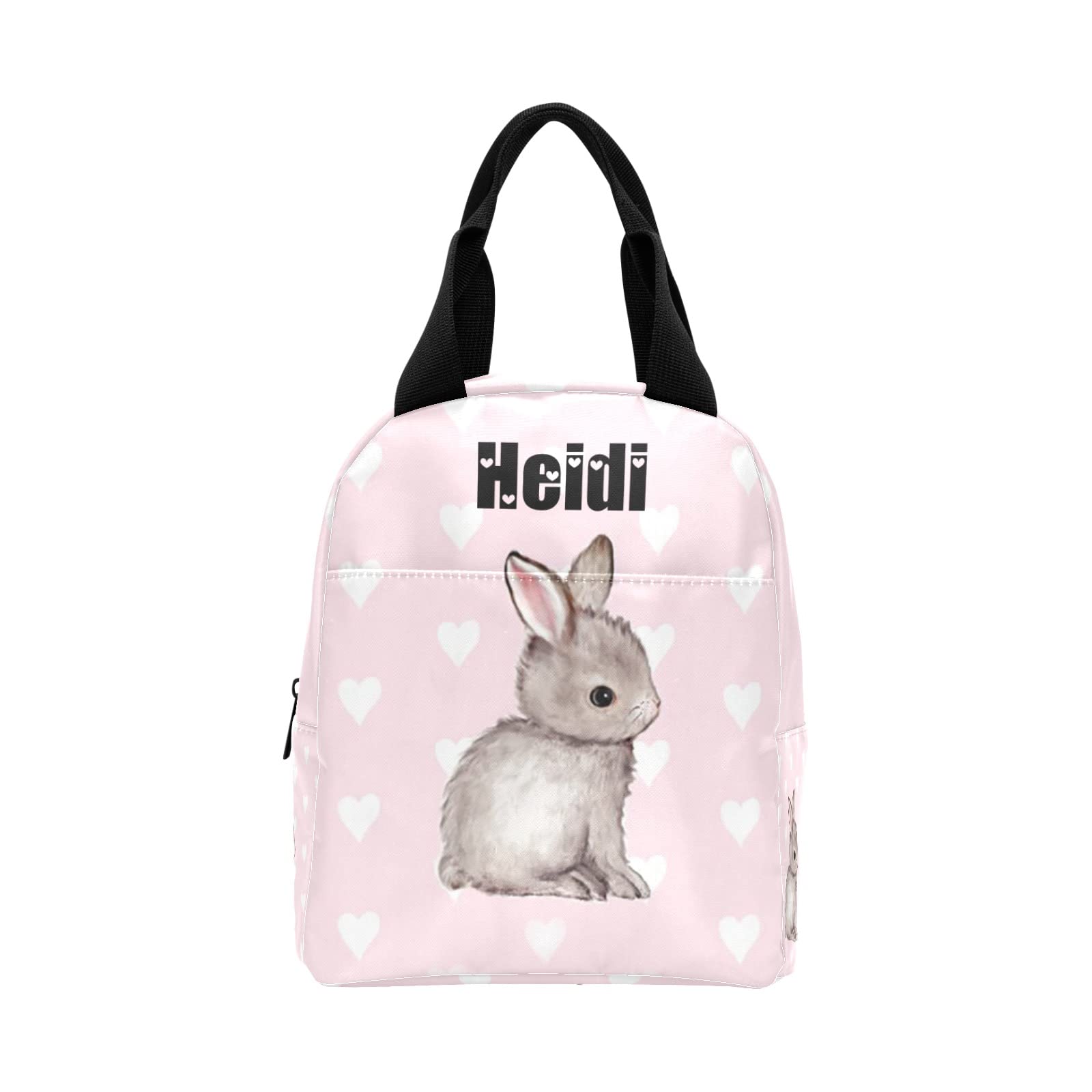 zaaprintblanket Custom Name Lunch Bag For Men Women Personalized Pink Bunny Cooler Lunch Box Portable with Name for Gift Workout Camping