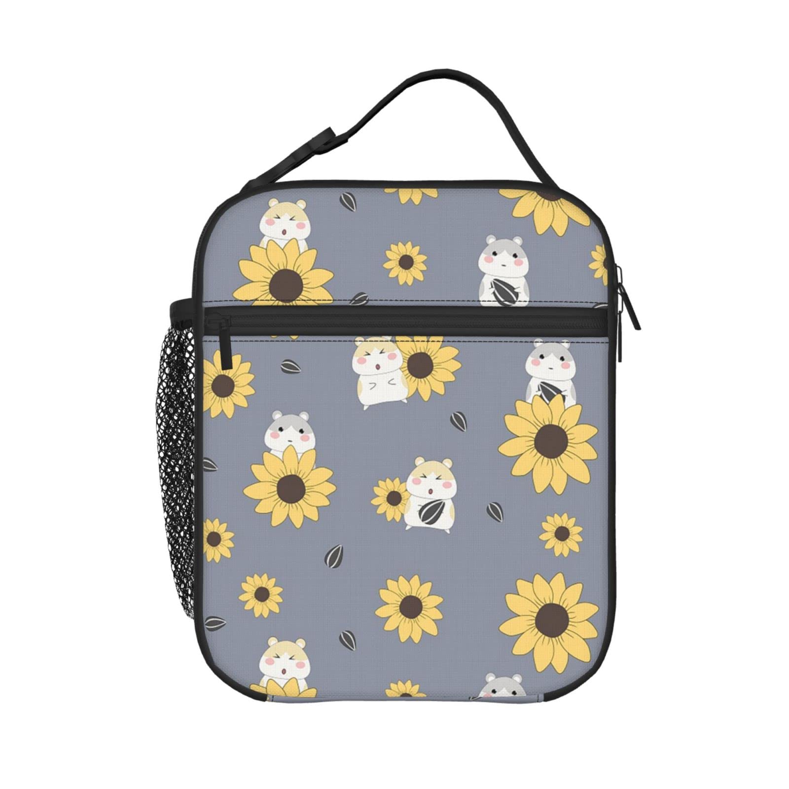 KiuLoam Insulated Lunch Box Cute Hamster And Sunflower Reusable Lunch Bag With Shoulder Strap For Women/Men/Girls/Boys Lunchbox Meal Tote Bag