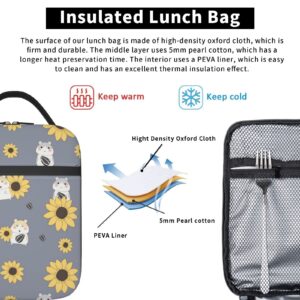 KiuLoam Insulated Lunch Box Cute Hamster And Sunflower Reusable Lunch Bag With Shoulder Strap For Women/Men/Girls/Boys Lunchbox Meal Tote Bag