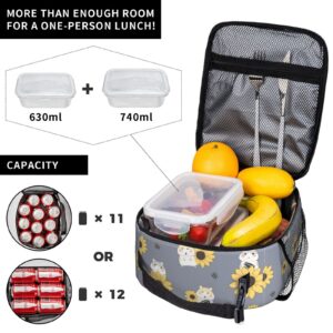 KiuLoam Insulated Lunch Box Cute Hamster And Sunflower Reusable Lunch Bag With Shoulder Strap For Women/Men/Girls/Boys Lunchbox Meal Tote Bag