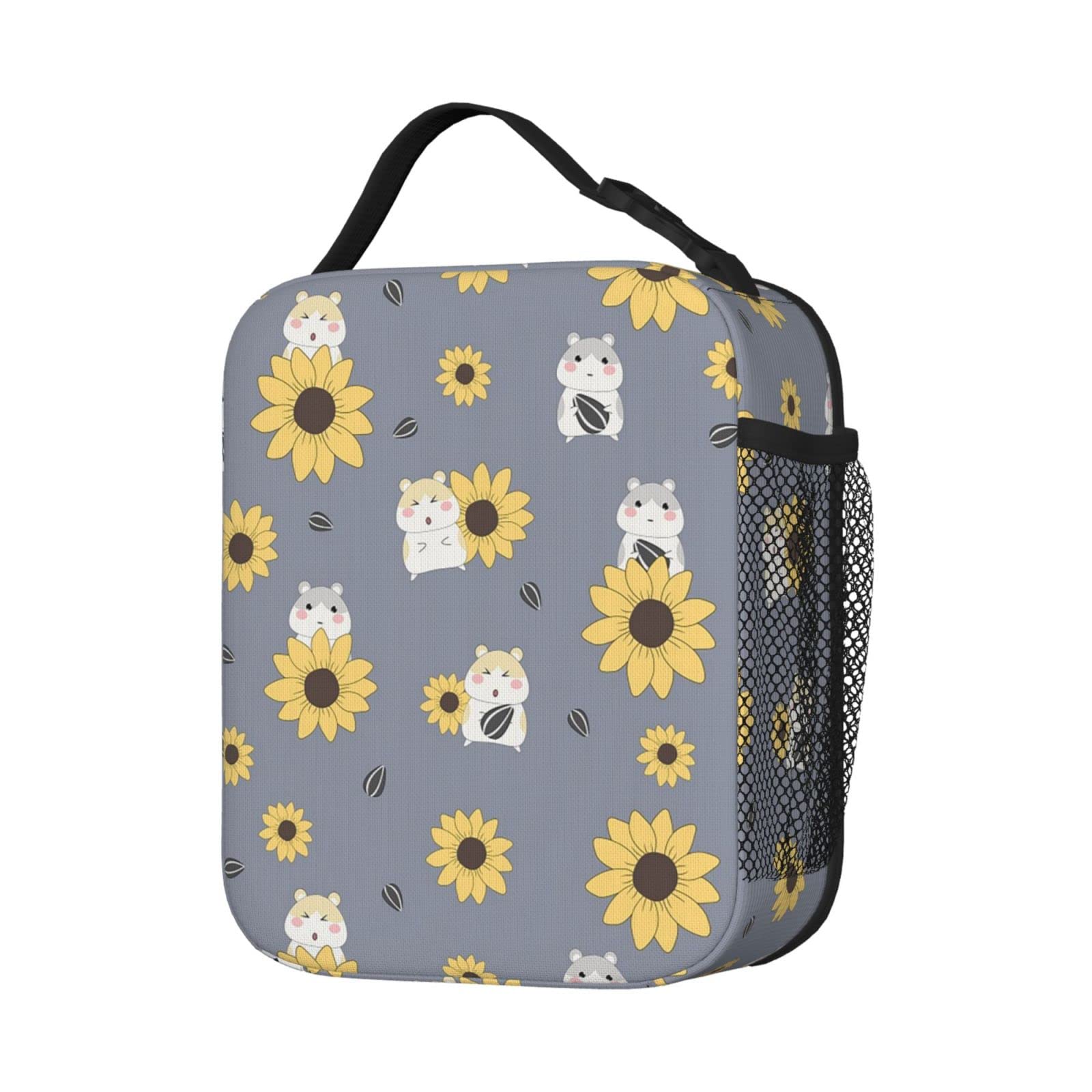 KiuLoam Insulated Lunch Box Cute Hamster And Sunflower Reusable Lunch Bag With Shoulder Strap For Women/Men/Girls/Boys Lunchbox Meal Tote Bag