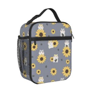 KiuLoam Insulated Lunch Box Cute Hamster And Sunflower Reusable Lunch Bag With Shoulder Strap For Women/Men/Girls/Boys Lunchbox Meal Tote Bag