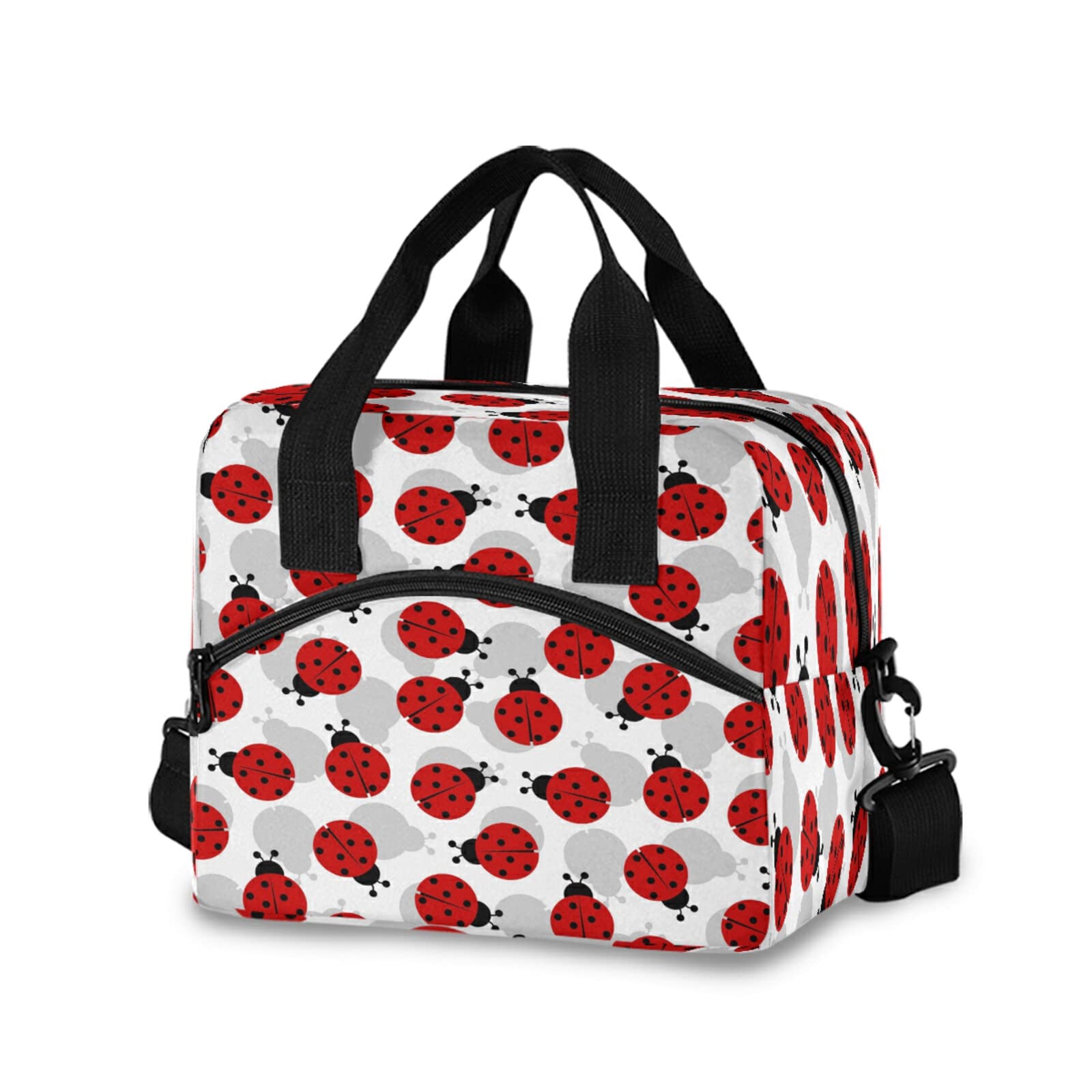 Animal Ladybugs Print Lunch Bag Reusable Lunch Tote Bag Thermal Cooler Bag Insulated Lunch Box with Adjustable Shoulder Strap for Office School Outdoor Picnic