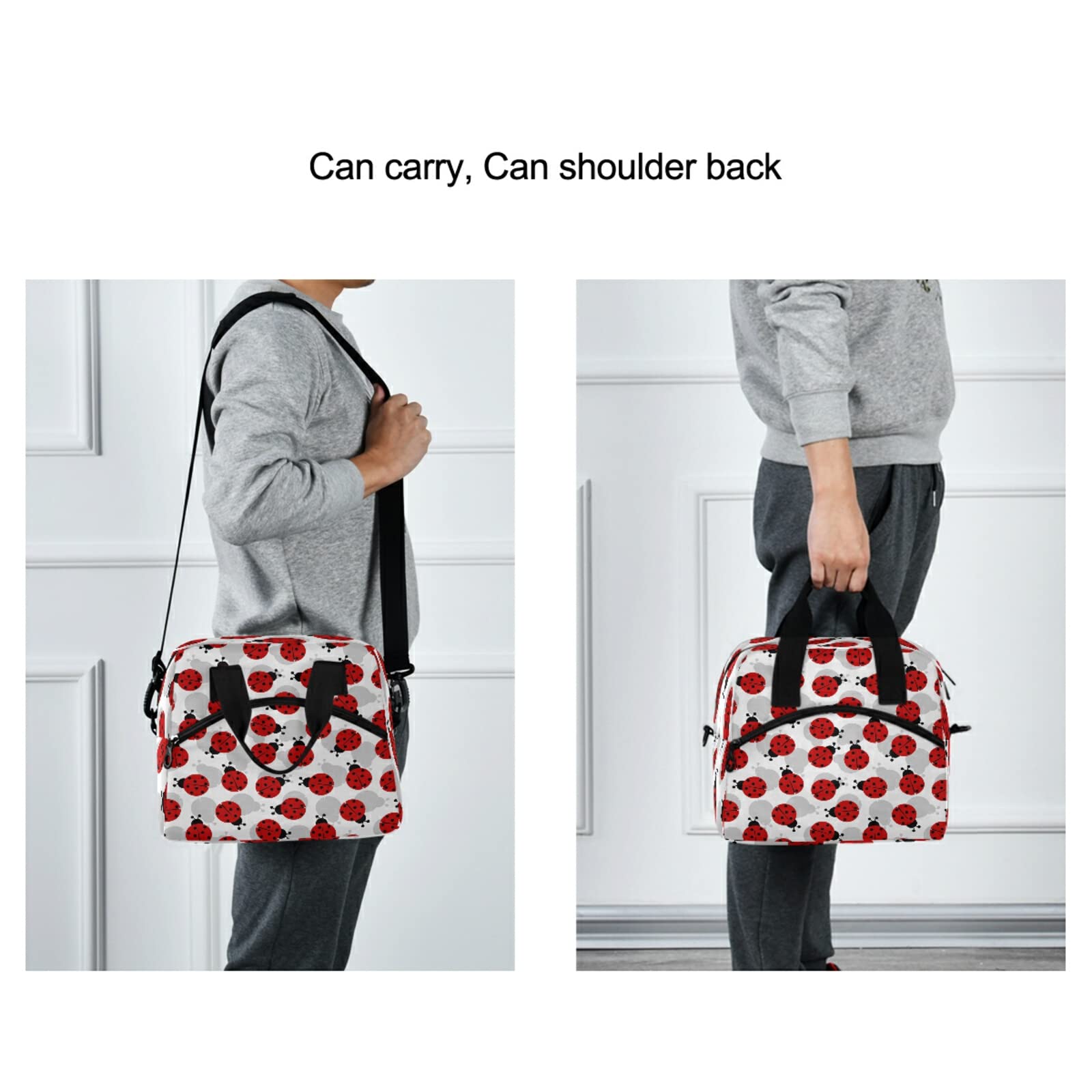 Animal Ladybugs Print Lunch Bag Reusable Lunch Tote Bag Thermal Cooler Bag Insulated Lunch Box with Adjustable Shoulder Strap for Office School Outdoor Picnic