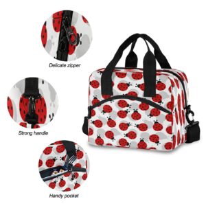 Animal Ladybugs Print Lunch Bag Reusable Lunch Tote Bag Thermal Cooler Bag Insulated Lunch Box with Adjustable Shoulder Strap for Office School Outdoor Picnic