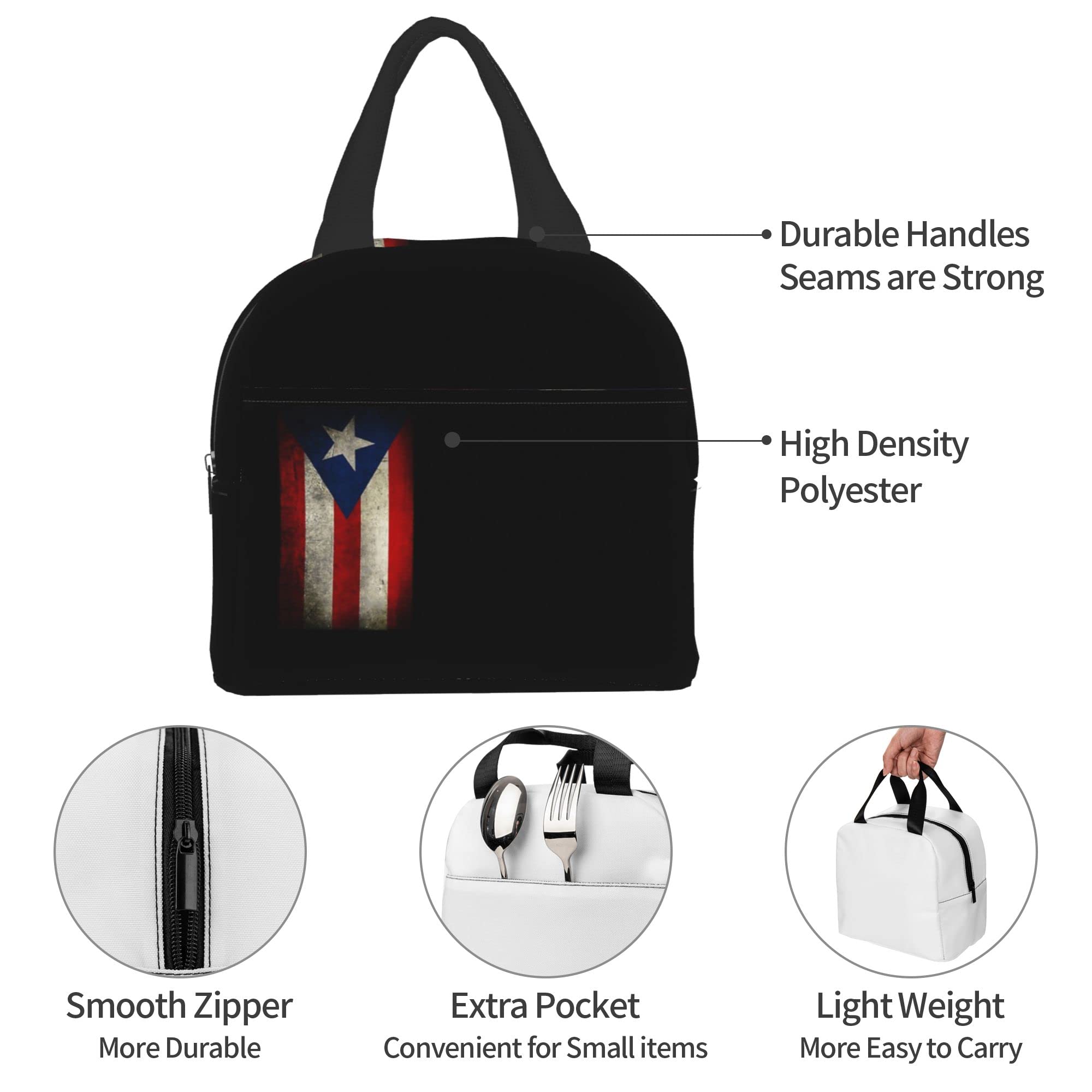 Canesert Insulated Lunch Bag Reusable Cooler Thermal Puerto Rico Tote Bag With Front Pocket For Women Men Travel Work Hiking Picnic