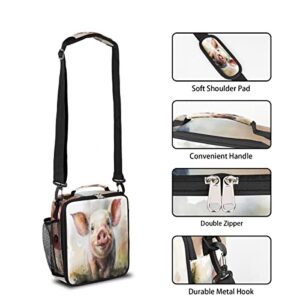 cfpolar Insulated Lunch Bag, Retro Cute Piggy Lunch Box Wide Opened Tote Reusable Lunch Container Organizer Thermal Cooler Bag with Shoulder Strap for School Office Picnic Hiking Beach Fishing