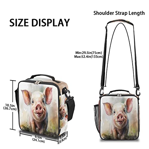 cfpolar Insulated Lunch Bag, Retro Cute Piggy Lunch Box Wide Opened Tote Reusable Lunch Container Organizer Thermal Cooler Bag with Shoulder Strap for School Office Picnic Hiking Beach Fishing