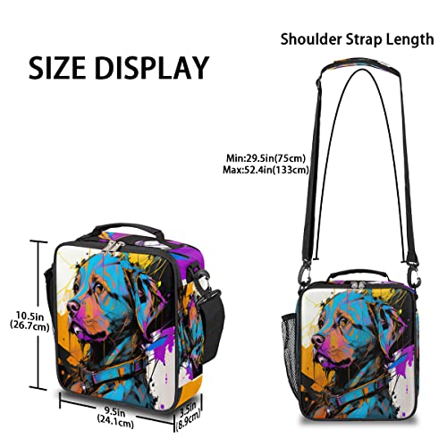 Insulated Lunch Bag, Abstract Cool Animal Dog Lunch Box Wide Opened Tote Reusable Lunch Container Organizer Thermal Cooler Bag with Shoulder Strap for School Office Picnic Hiking Beach Fishing