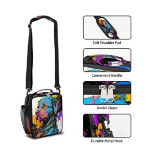 Insulated Lunch Bag, Abstract Cool Animal Dog Lunch Box Wide Opened Tote Reusable Lunch Container Organizer Thermal Cooler Bag with Shoulder Strap for School Office Picnic Hiking Beach Fishing