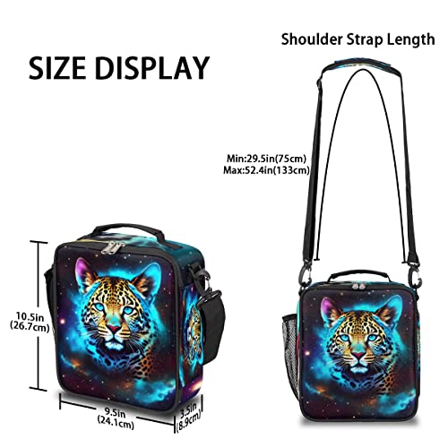 Insulated Lunch Bag, Galaxy Space Animal Leopard Lunch Box Wide Opened Tote Reusable Lunch Container Organizer Thermal Cooler Bag with Shoulder Strap for School Office Picnic Hiking Beach Fishing